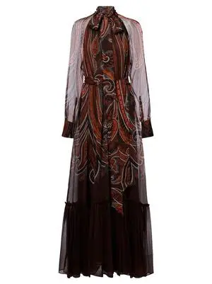Etro Paisley Tie-neck Silk Maxi Dress - Brown