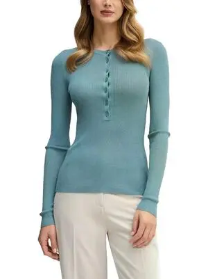 SISLEY Button Ribbed Henley Top