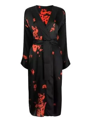 TESSITURA Poppy-print Silk Kimono - Black