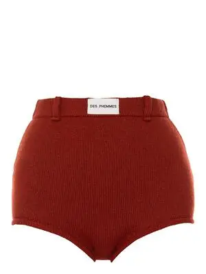 DES_PHEMMES Ribbed Knit Mini Shorts - Red