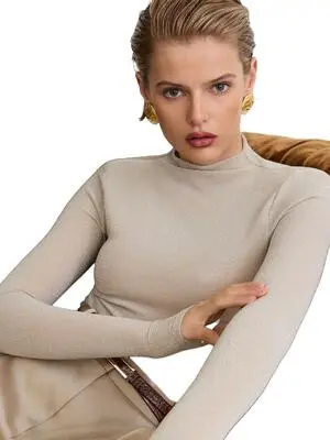 REISS Metallic-thread High-neck Long-sleeve Top