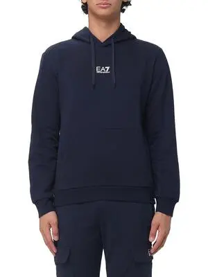 EA7 Cotton Hoodie With Kangaroo Pocket And Contrasting Logo