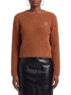 HTC LOS ANGELES Wool Crew-neck Sweater With Crest And Ribbed Trims - Rust