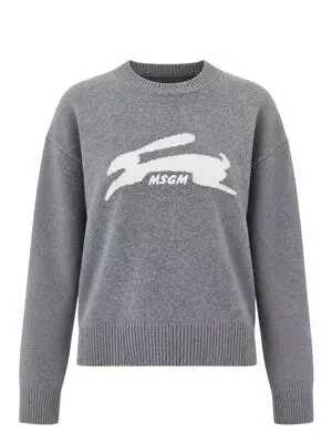 MSGM Rabbit-intarsia Crew-neck Sweater - Grey