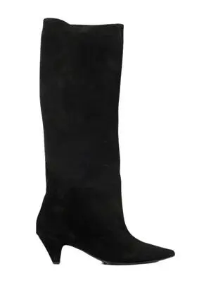 ANNA F. Pointed-toe Kitten-heel Boots Black