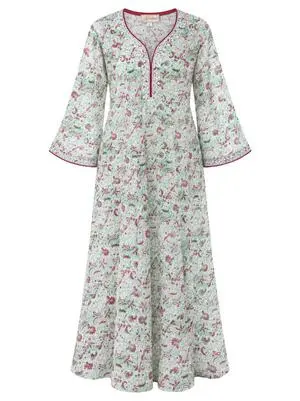 KAMINEE Mint Paisley Cotton Crepe Long Dress