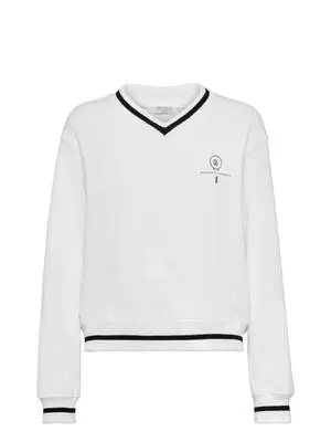 BRUNELLO CUCINELLI Logo-printed Striped-trim Sweatshirt