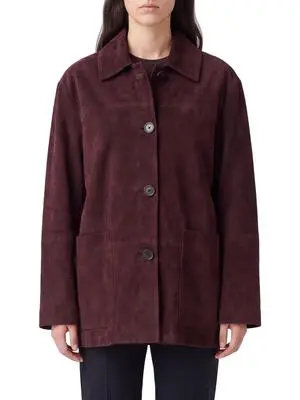 Max Mara Suede Lambskin Shirt Jacket With Pockets Ruby