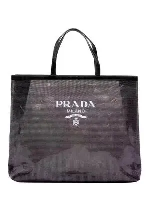 PRADA 2000-2026 Large Sequined Mesh Logo Tote Bag