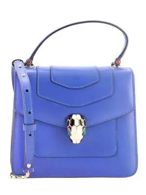 BVLGARI Serpenti Forever Top Handle Bag Leather Small Satchel Blue