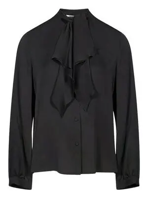 Max Mara Ruffled Silk Charmeuse Shirt Black