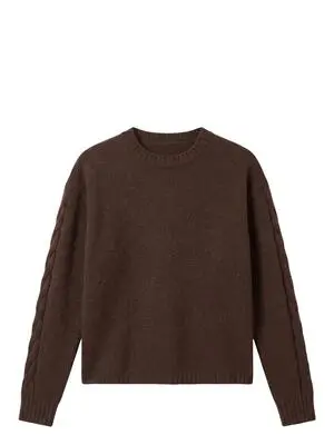 BRODIE CASHMERE Cable Sleeve Crew - Dark Brown