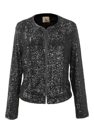 SMART AND JOY Rhinestone Jacket With A Round Neckline - Black