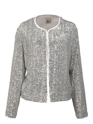 SMART AND JOY Rhinestone Jacket With A Round Neckline - Silver