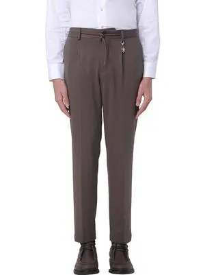 MANUEL RITZ Slim Fit Viscose Blend Pleated Trousers With Drawstring - Brown