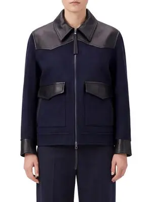 PAROSH Short P.a.r.o.s.h. Shirt Jacket In Wool And Leather With Zip Closure Blue