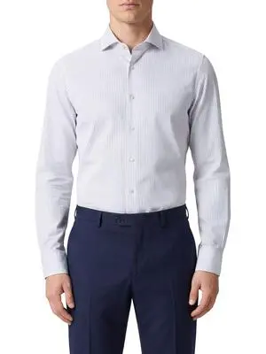 Canali Striped Slim Fit Cotton Poplin Shirt With French Collar White