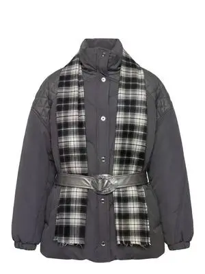 MARBELL Amy Check-scarf Jacket Grey