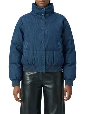 JACOB COHEN Quilted Cotton Denim Bomber Jacket With Funnel Neck