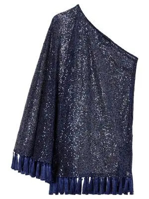 TALLER MARMO One-shoulder Fringed Sequined Mesh Mini Dress