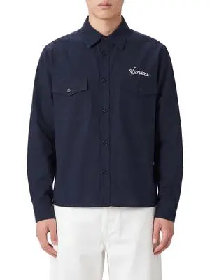 KENZO Long-sleeved Cotton Shirt With Embroidered Logo And French Collar