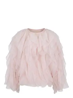 MODENAIRE Sheer Tiered Ruffle Blouse
