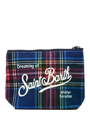 MC2 SAINT BARTH Aline Tartan-print Logo-print Clutch Bag Blue