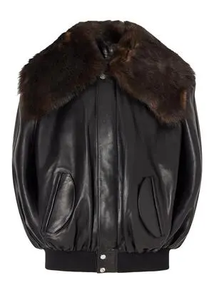 PACO RABANNE Shearling-trimmed Leather Jacket