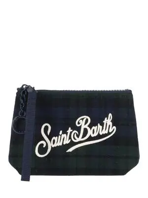 MC2 SAINT BARTH Aline Tartan Wool-blend Mini Handbag With Logo Blue