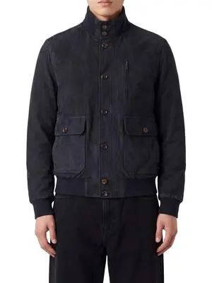 MOORER Suede Leather Bomber Jacket With High Collar And Elasticated Hem