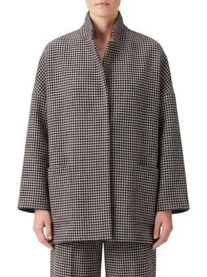 DANIELA GREGIS Houndstooth Wool Single-breasted Short Coat