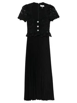 NISSA Pleated Lace Midi Dress