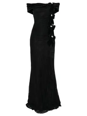 NISSA Bow-detail Lace Maxi Dress