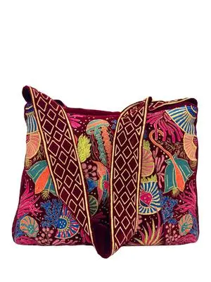 AEKA STUDIO The Azores Luxe Tote - Deep Maroon - Oversized Velvet Embroide Tote Bag