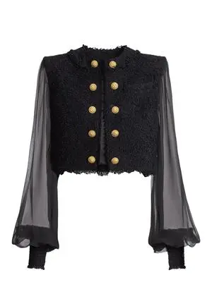 BALMAIN Cropped Tweed And Muslin Jacket