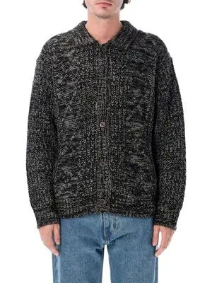 Obey Long-sleeve Wool-blend Button-up Polo Sweater Grey