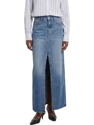 7 FOR ALL MANKIND High-waisted Denim Pencil Maxi Skirt With Front Slit