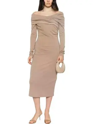 MARELLA Off-shoulder Draped-detail Midi Dress