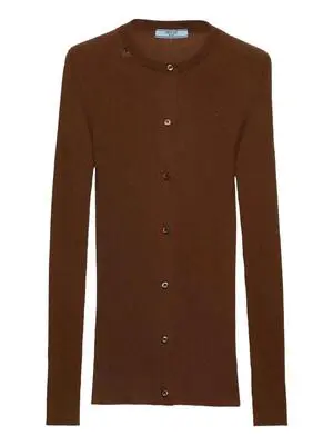 Prada Ribbed Knit Wool Cardigan - Brown