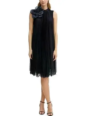 Joseph Ribkoff Sleeveless Floral Appliqué Pleated Midi Dress - Blue