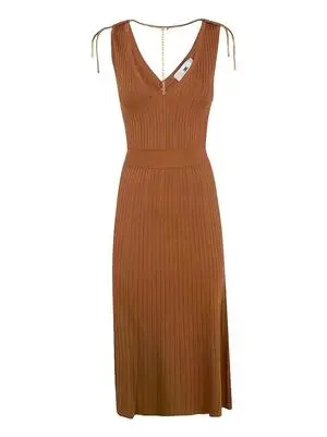 Elisabetta Franchi V-neck Ribbed Midi Dress - Brown
