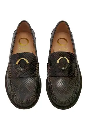 ODISSI Kali Signature Decorative Python-effect Leather Loafers - Brown