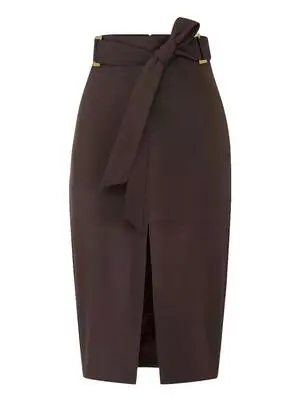 Elisabetta Franchi Gabardine Midi Skirt With Sash Belt - Purple