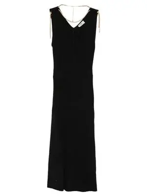 Elisabetta Franchi V-neck Ribbed Midi Dress - Black