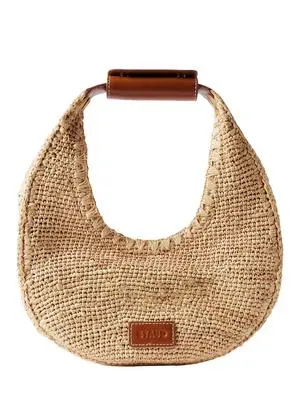 Staud Moon Raffia Tote With Leather Trims - Neutrals