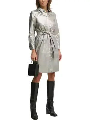 OUI Belted Mini Shirt Dress - Silver