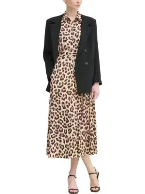 OUI Leopard Print Collared Midi Shirt Dress - Neutrals