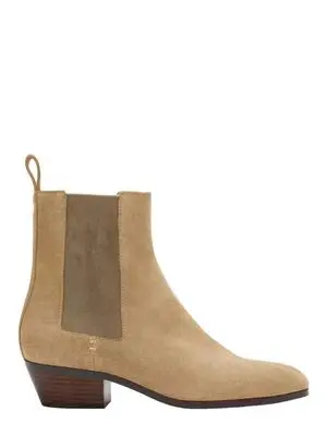 ODISSI Calf Suede Almond Toe Pull-tab Boots - Neutrals