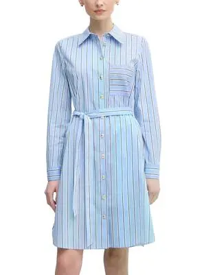 MARC AUREL Striped Belted Mini Shirt Dress - Blue
