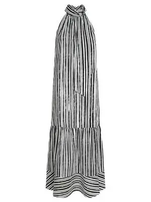 Karl Lagerfeld Sleeveless Striped Cotton Maxi Dress - Black